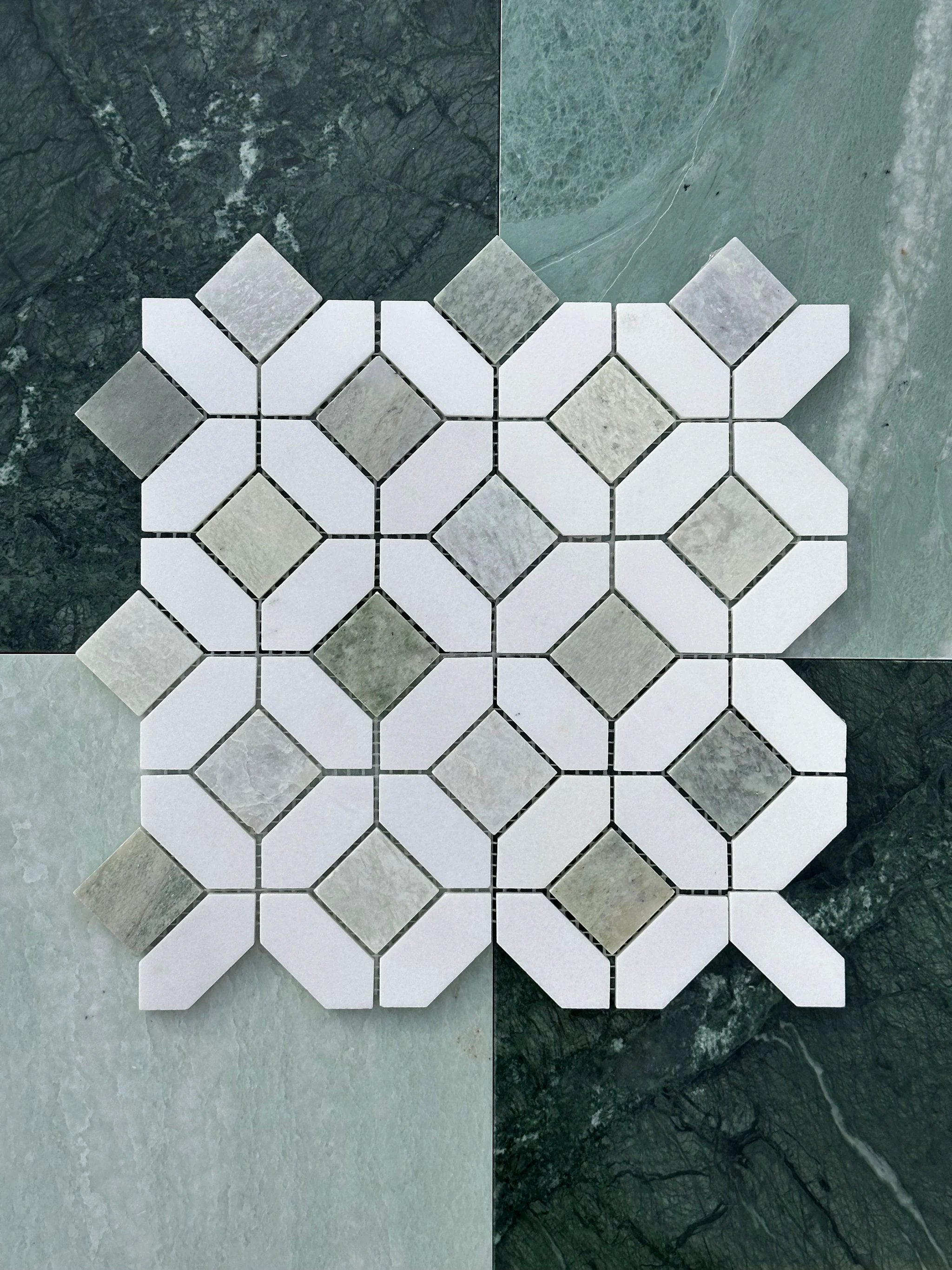 Eclipse Green 12.25 x 12.25 Thassos & Ming Green Marble Mixed Hexagon ...
