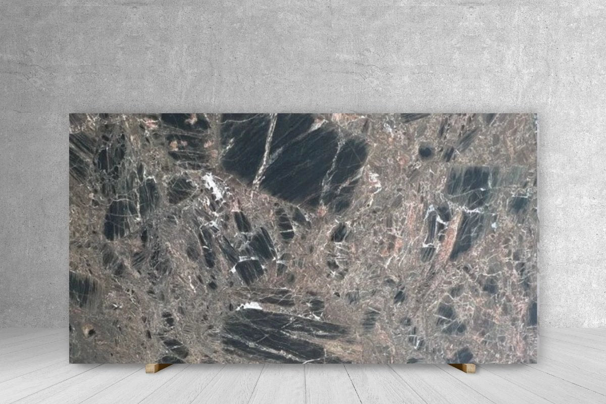 GRANITE MARRON BOIS LEATHER FINIS LEATHER SLAB 3/4 108 x 63 – Tilehouz