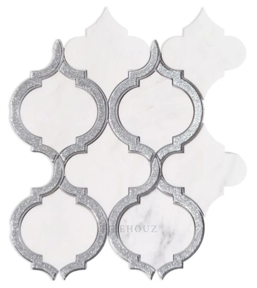 Alice Silver White 9.75 x 11.75 Marble & Glass Mosaic – Tilehouz