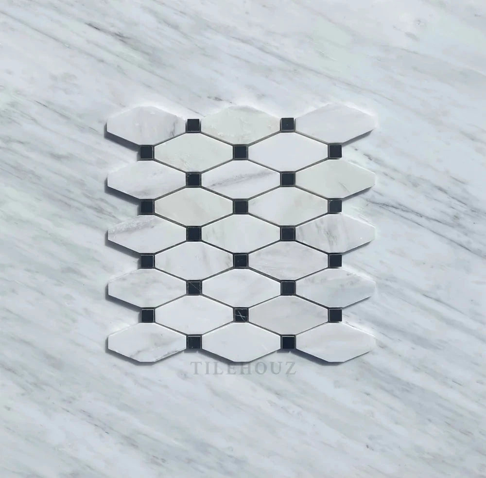 Asian Statuary Marble Octave Mosaic w/Black Dots Polished&Honed – Tilehouz