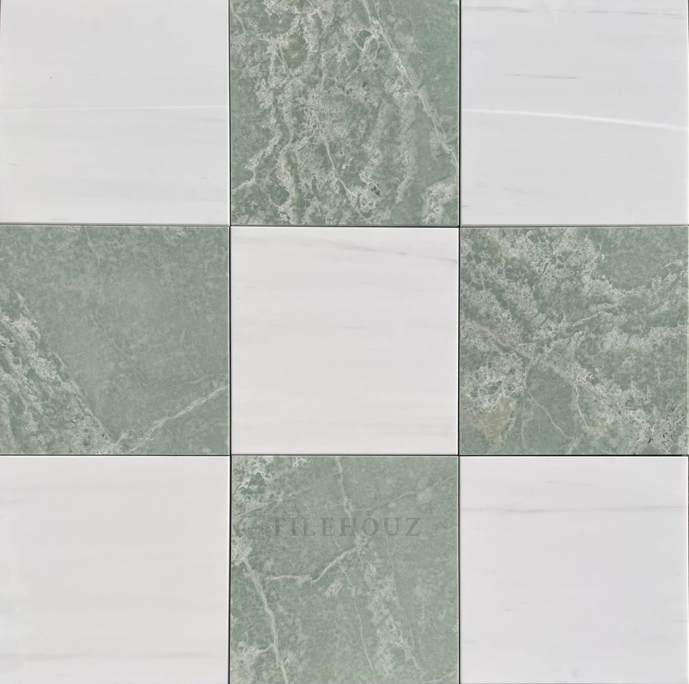Checkerboard Marble Tile Ming Green & Bianco Dolomite – Tilehouz