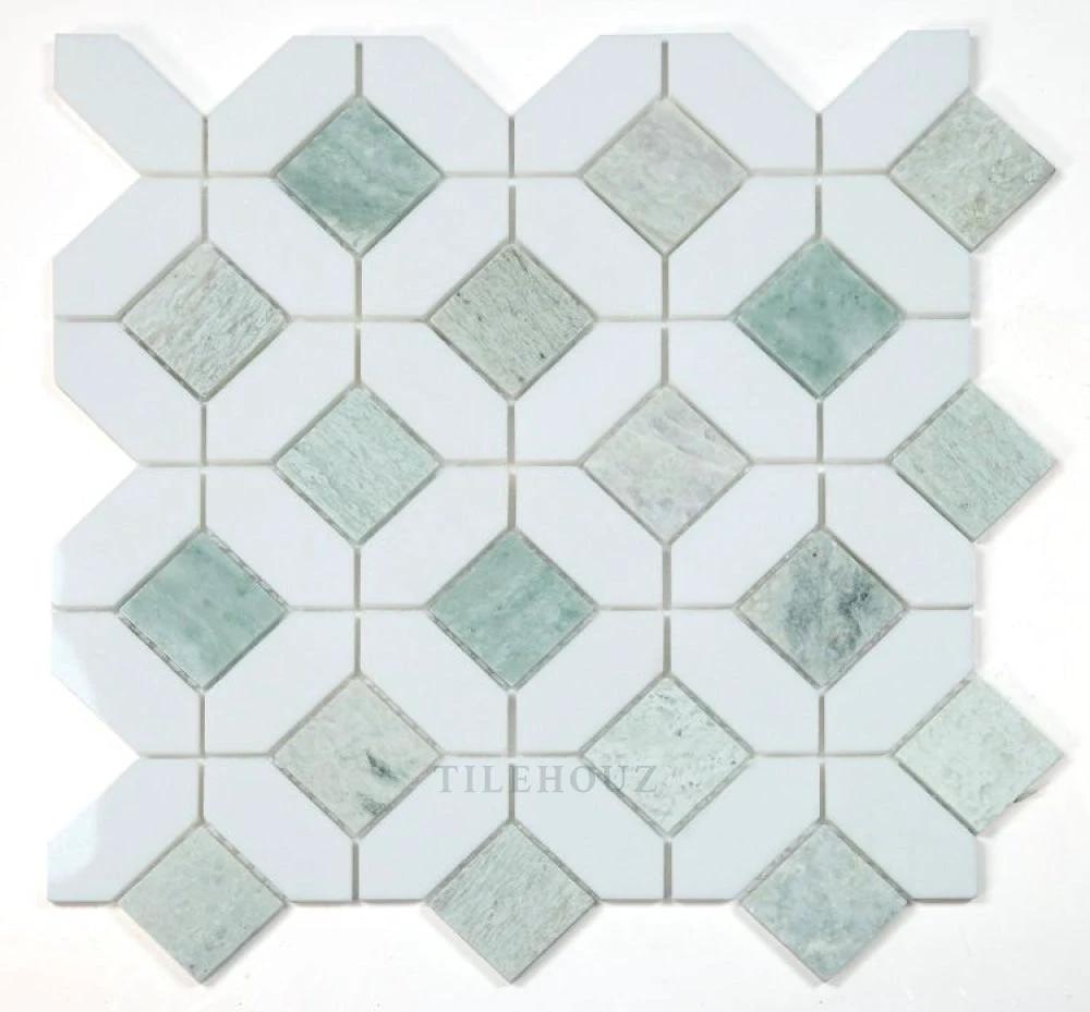 Eclipse Green 12.25 x 12.25 Thassos & Ming Green Marble Mixed Hexagon ...