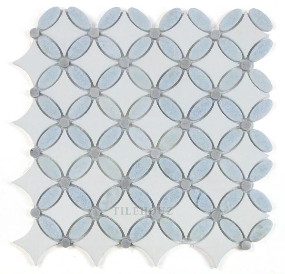 Lavender Crystal Ocean Thassos & Blue Marble Floral Mosaic 11.75 x 11 ...