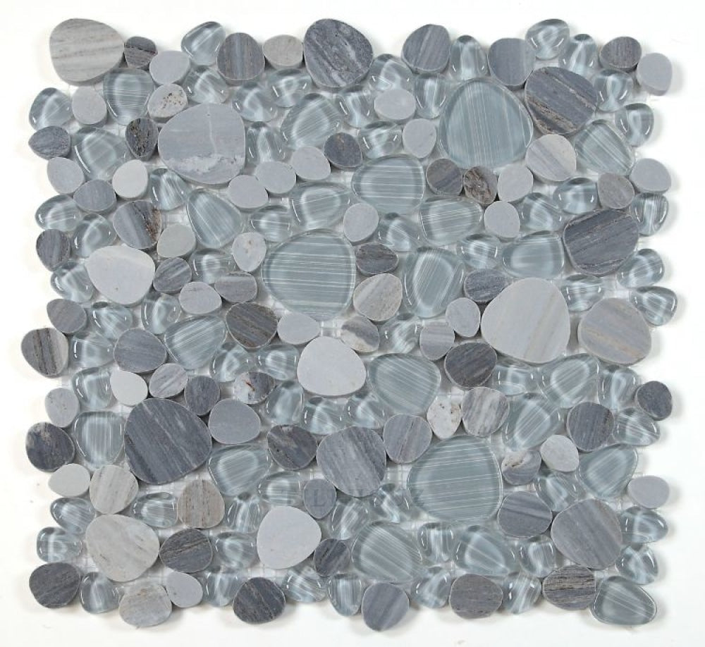 Peach Blue Pebble 12 x 12 Bardiglio Marble & Glass Mosaic – Tilehouz