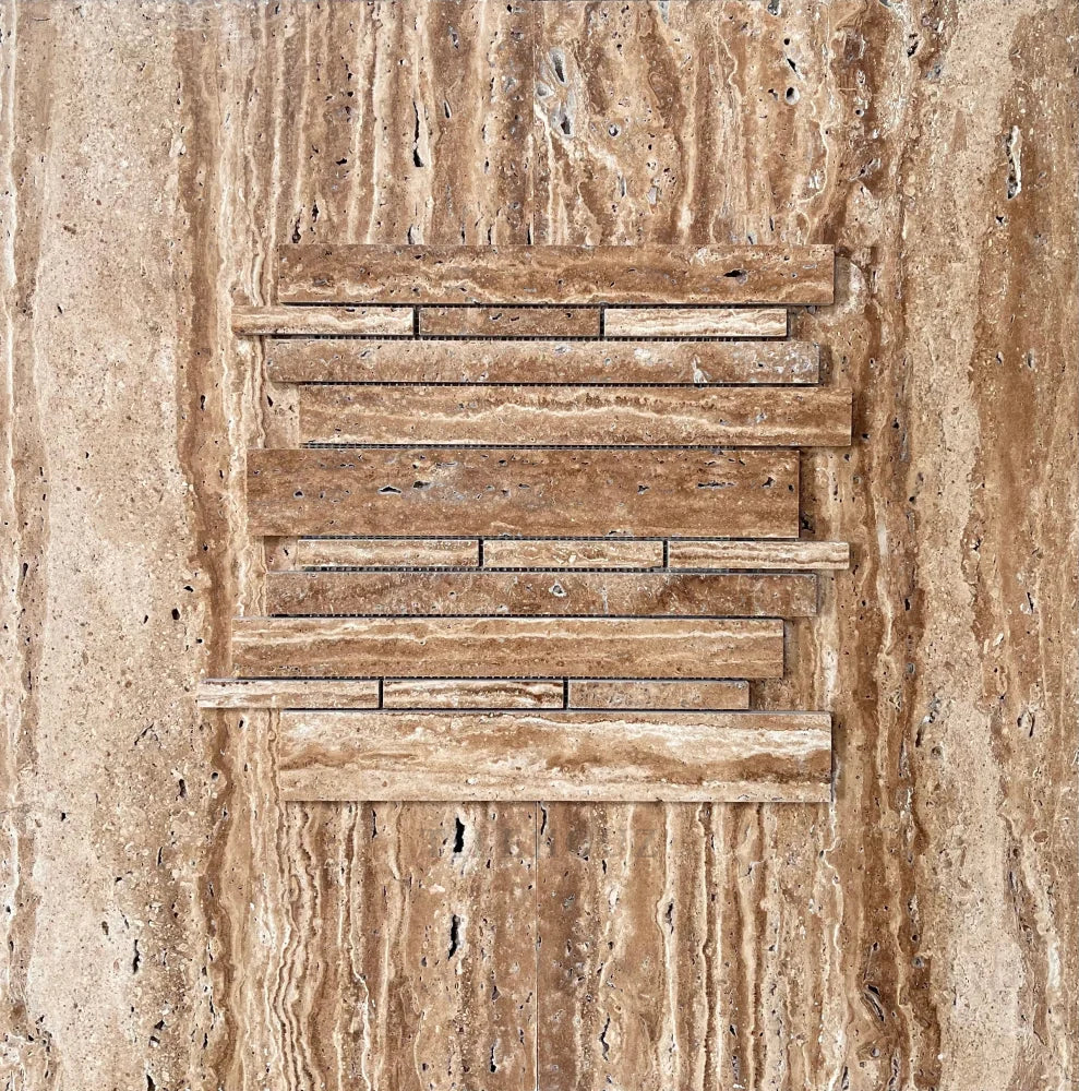 Wood Look Travertine Vein-Cut Random Strip Mosaic – Tilehouz