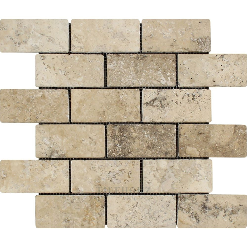2 x 4 Tumbled Philadelphia Travertine Brick Mosaic Tile – Tilehouz