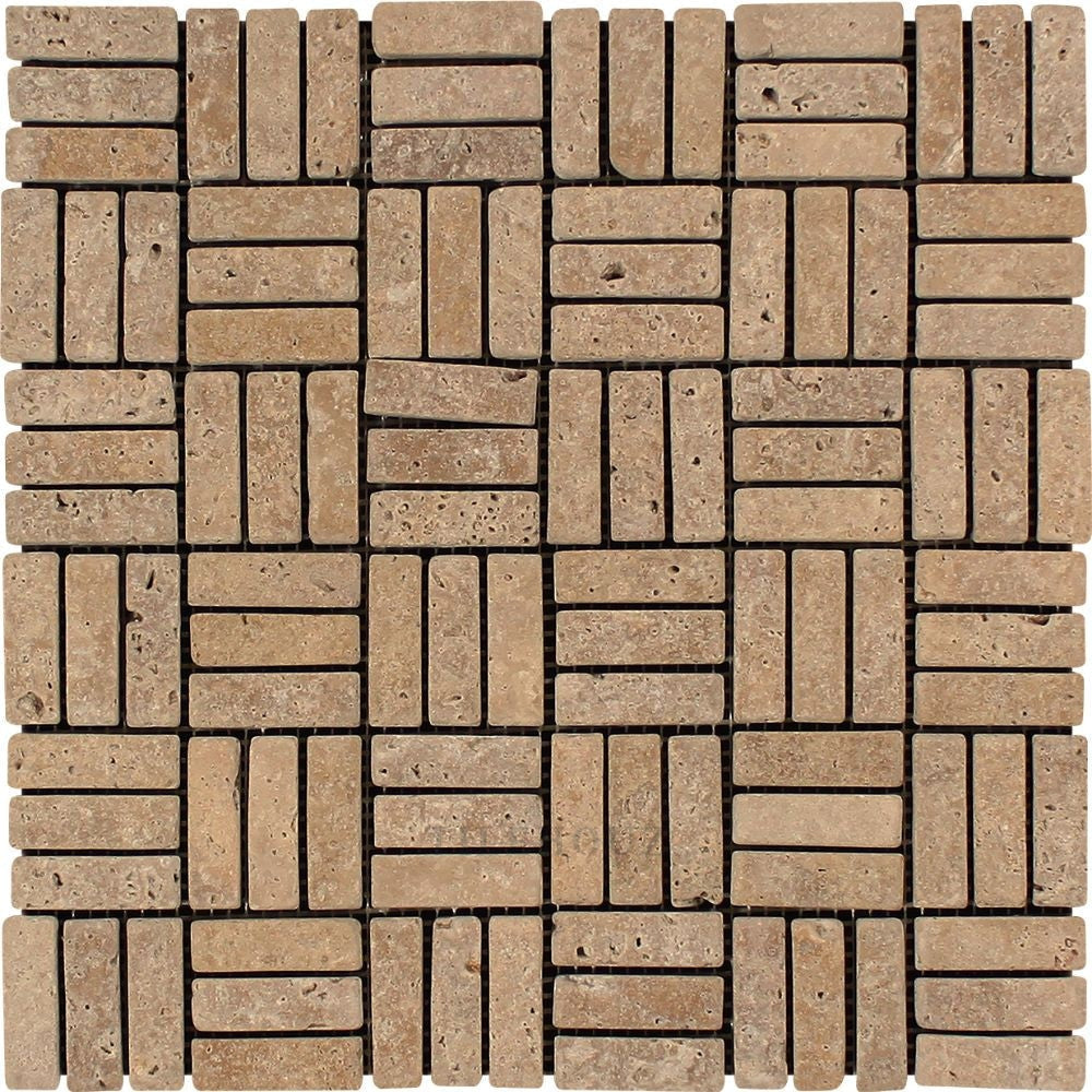 5/8 x 2 Tumbled Noce Travertine Triple-Strip Mosaic Tile – Tilehouz