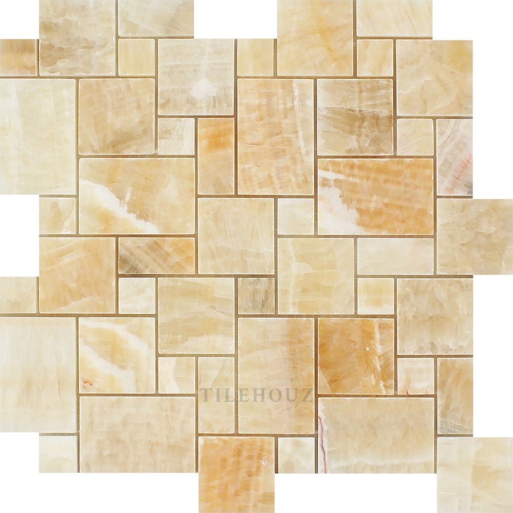 Honey Onyx Polished Mini Versailles Pattern Mosaic Tile – Tilehouz
